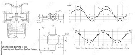 Vector Engineering Drawing Of The Crosspiece Of The Drive Shaft Of The Car Graphs Of The