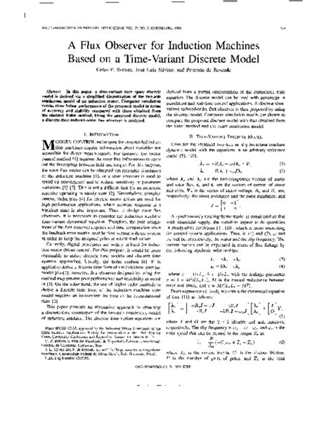 Pdf A Flux Observer For Induction Machines Based On A Time Variant
