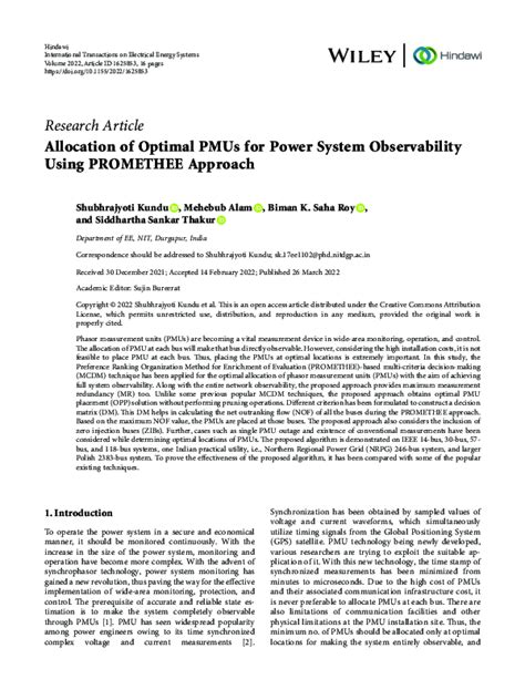 Pdf Allocation Of Optimal Pmus For Power System Observability Using