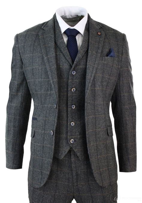 Cavani Albert Mens Herringbone Tweed Check 3 Piece Suit Tan Brown