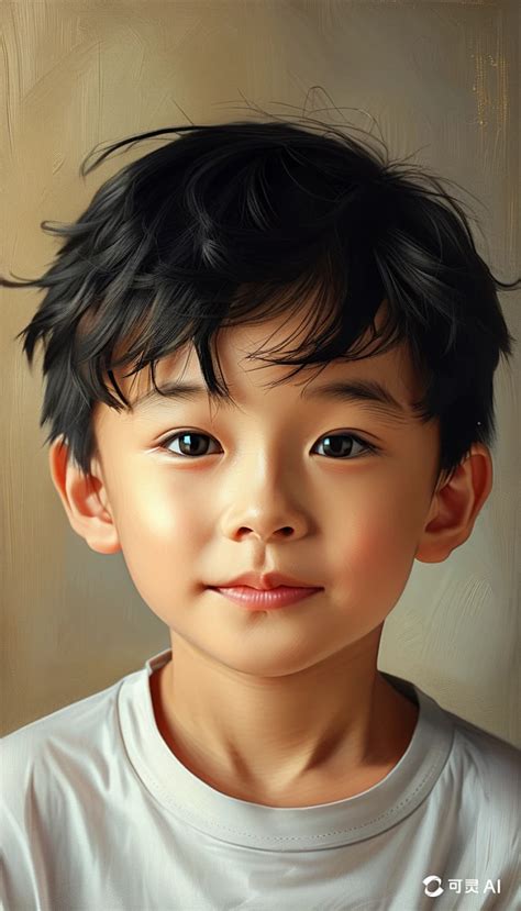 9x16帅气中国东北小男孩黑头发微笑正脸全身照完美光线油画风 花瓣网