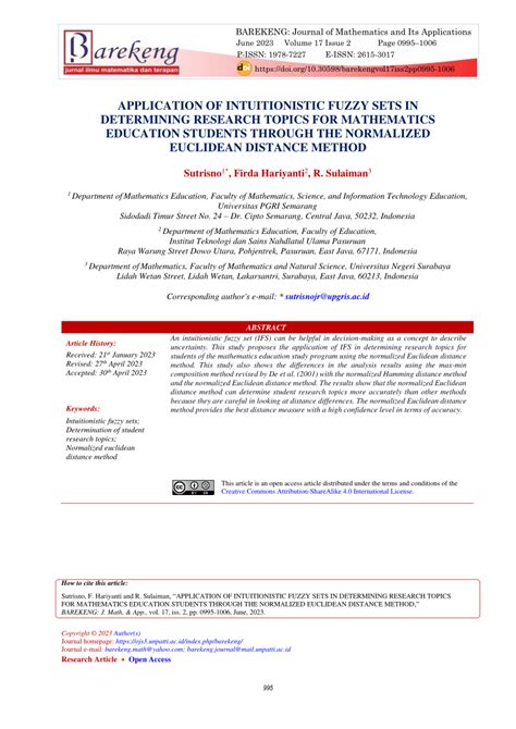 Pdf Application Of Intuitionistic Fuzzy Sets In Determining Research Topics For Mathematics