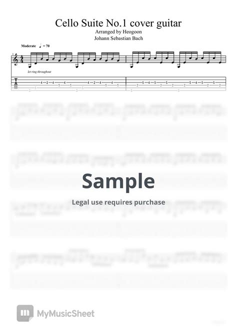 Bach Sebastian Johann Cello Suite No1 Prelude Cover Guitar Sheets By