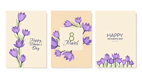 크로커스와 함께 국제 여성의 날 인사말 카드 축하를 위한 봄꽃 결혼식 초대장 어머니의 날이 있는 카드 템플릿 벡터 0명에 대한 스톡 벡터 아트 및 기타 이미지 Istock