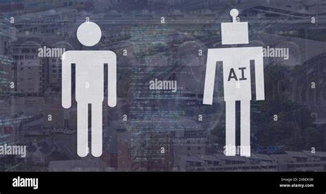 Image Of Human Icon And Ai Text In Robot Over Computer Language Against