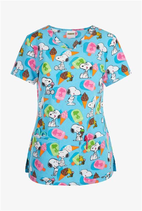 Tooniforms Peanuts Snoopy Sprinkles Womens 3 Pocket Stretch V Neck