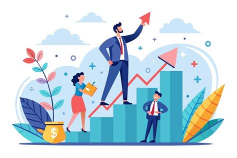 Premium Vector A Man Standing Confidently On A Bar Chart Symbolizing Success And Growth In