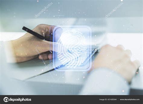 Multi Exposure Of Abstract Graphic Fingerprint Sketch With Hand Writing In Diary On Background