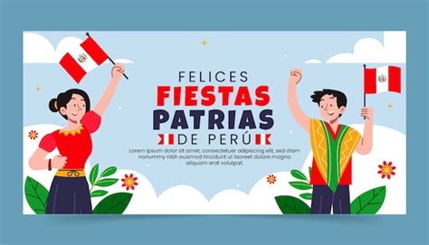 페루 Fiestas Patrias 축하를위한 평면 가로 배너 템플릿 무료 벡터