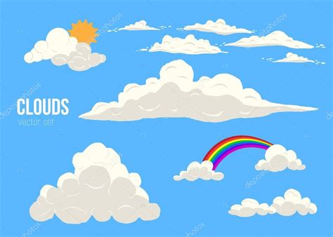 Nubes En El Cielo Azul Vector Conjunto Aislado Paisaje Nuboso De