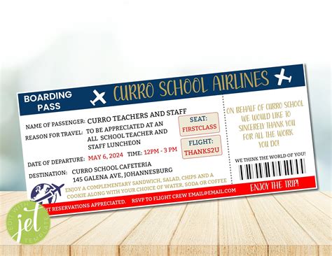 Editable Boarding Pass Ticket Travel Theme Teacher Appreciation Week