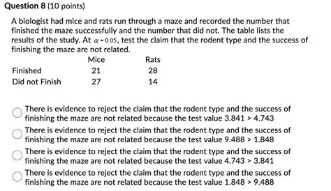 SOLVED Question 8 10 Points Biologist Had Mice And Rats Run Through