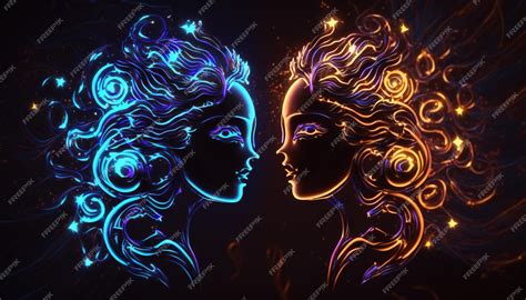 Premium Photo Gemini Zodiac Sign Magical Neon Energy Glowing