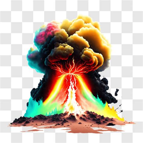 Download Colorful Volcano Eruption Illustrating Dangers And Effects Png