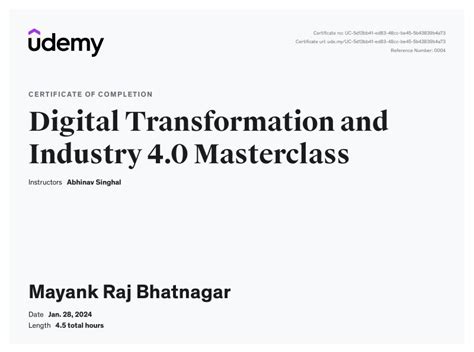 finished digital transformation and industry 4 0 course mayank raj