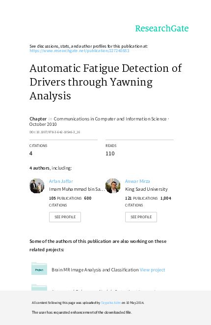 Pdf Automatic Fatigue Detection Of Drivers Through Yawning Analysis
