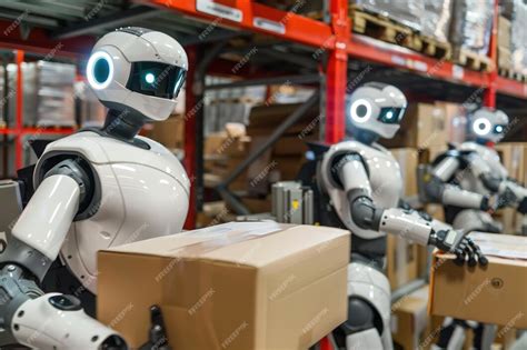 Robots Handling Packages In Warehouse Setting Premium Ai Generated Image