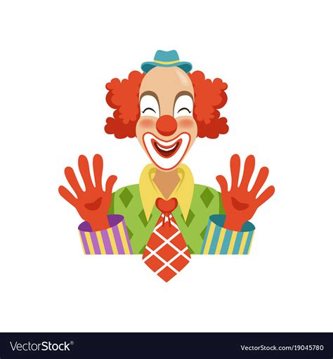 Funny Circus Clown In Traditional Makeup Showing Vector Image