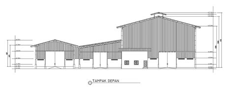 2d Design Of Front Elevation Of Factory With Dimensions And Details In