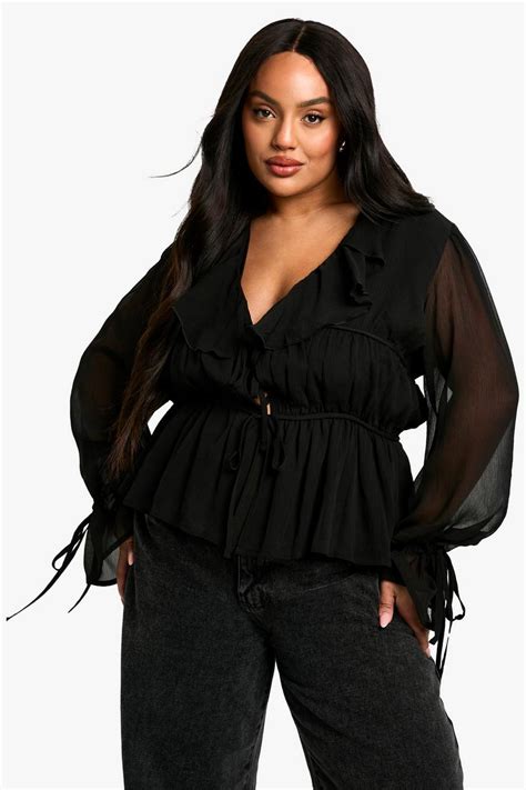 Plus Ruffle Tiered Tie Sleeve Smock Top Boohoo Uk