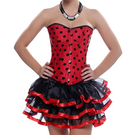 Red Black Polka Dot Gothic Dress Sexy Corset Tutu Skirt Burlesque
