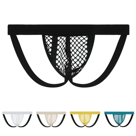 HERREN NETZ JOCKSTRAP Slips durchsichtiger Tanga Unterwäsche Tback weiß
