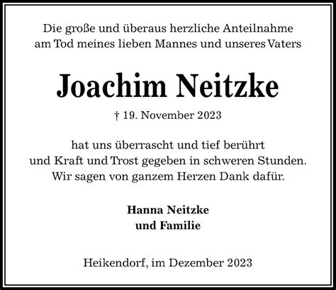 Traueranzeigen Von Joachim Neitzke Trauer Anzeigende