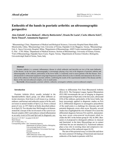 Pdf Enthesitis Of The Hands In Psoriatic Arthritis An