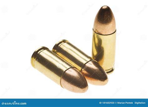 shiny 9 mm caliber bullets close up of a 9mm full metal jacket ammo