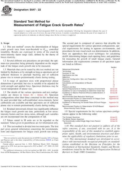 Astm E647 22 Standard Test Method For Measurement Of Fatigue Crack