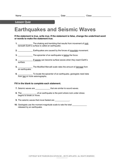 Lesson 2 Earthquakes And Seismic Waves Quiz
