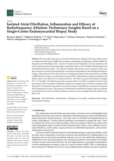 Pdf Isolated Atrial Fibrillation Inflammation And Efficacy Of Radiofrequency Ablation