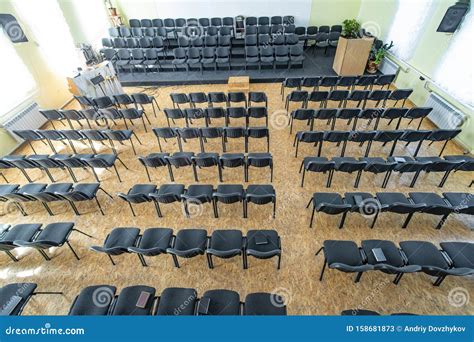 Empty Chairs In The Assembly Hall Are Arranged In Rows Top View Stock Image Image Of Area