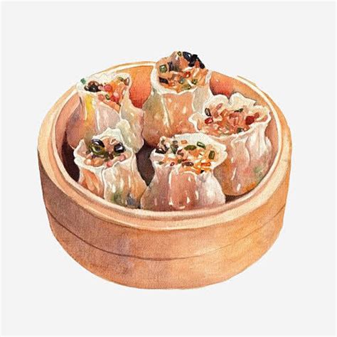 烧麦手绘画片高清素材 手绘美食 烧麦 蒸笼 蔬菜馅 面点 免抠png 设计图片 免费下载