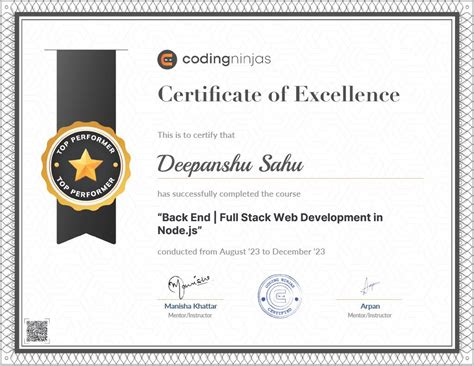 Backenddevelopment Fullstackdevelopment Nodejs Codingninjas Certificateofcompletion
