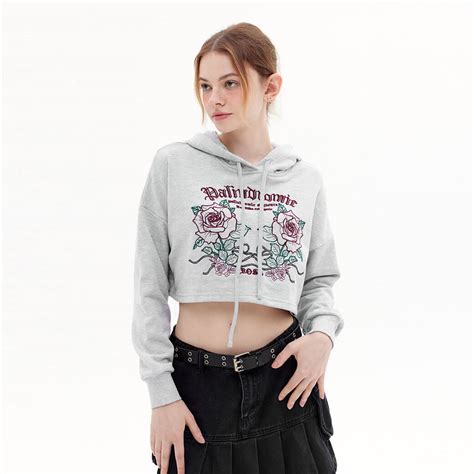 Women Long Sleeve Embroidery Cropped Hoodie Lezhou Garment