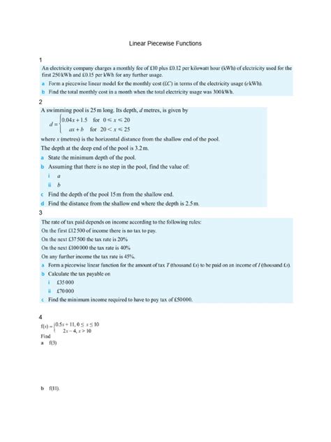 Linear Piecewise Functions W Pdf