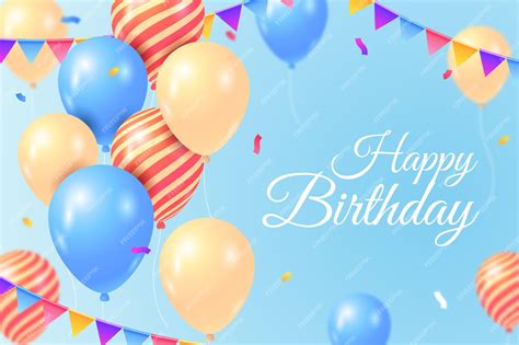 風船と紙吹雪とお誕生日おめでとう壁紙 プレミアムベクター