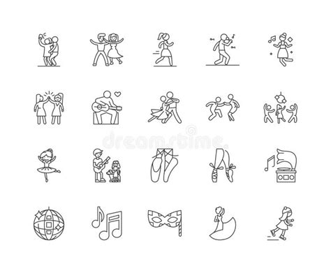 Lnea De Baile Iconos Muestras Sistema Del Vector Concepto Del