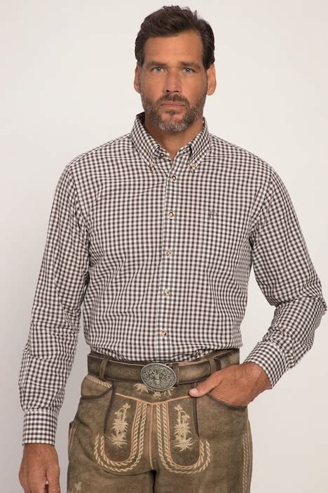 Rutig skjorta tyrolerlook med lång ärm buttondown krage upp till stl