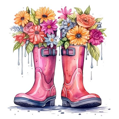 Premium Photo A Close Up Of A Pair Of Pink Rain Boots With Flowers
