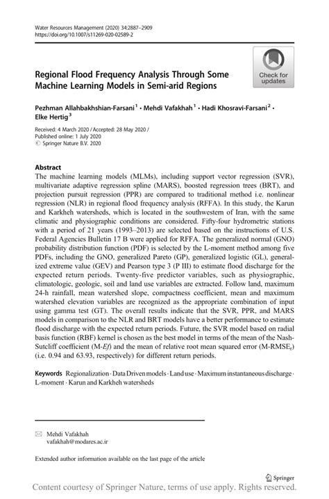 Regional Flood Frequency Analysis Through Some Machine Learning Models