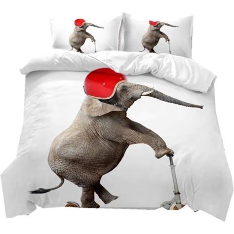 Housse de Couette x cm Animaux D Eléphant Drôle Et Bizarre Scooter Brun Noir Blanc Taie