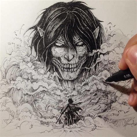 Fan Art De Shingeki No Kiojin E Eren Em Forma Titãn E Mikasa Dark Art
