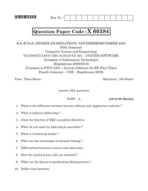 Anna University Cs 2304cs 54cs 1304 A10144 Cs 505 System Software For Computer Science And