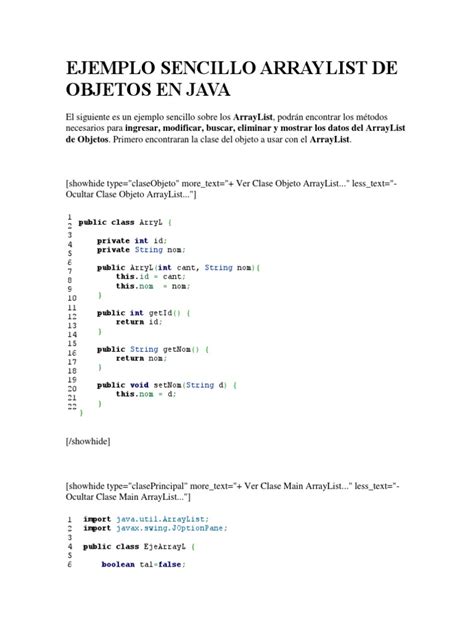 Arraylist De Objetos En Java Pdf Programación De Computadoras