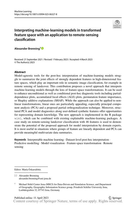PDF Interpreting Machine Learning Models In Transformed Feature Space With An Application To