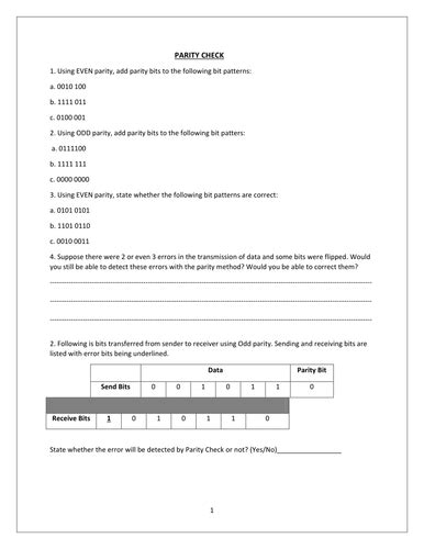 Parity Check Worksheet Igcse O Level Teaching Resources