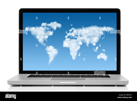 Ordinateur Portable Avec Carte Du Monde Fait Des Nuages Sur écran Isolé