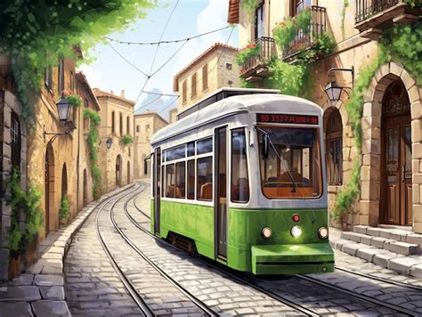 Premium Photo Vintage Tram Rolling Through Historic City Center Ai